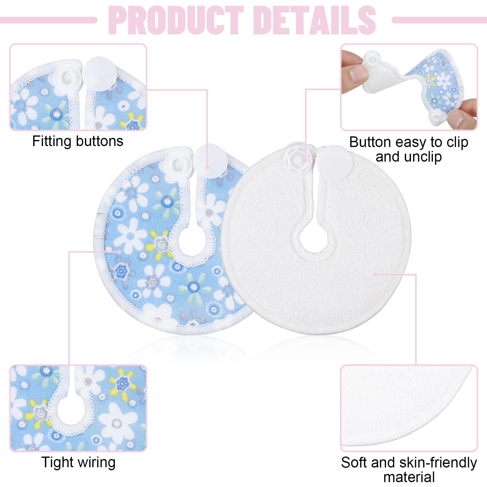 32 Pieces G Tube Pads Holder Cotton Pads for Feeding Support Abdominal G Tube Button Covers Reusable Feeding Tube Supplies Soft G Tube Covers for Breastfeeding Nursing Care, 4 Designs (Fresh Flower)