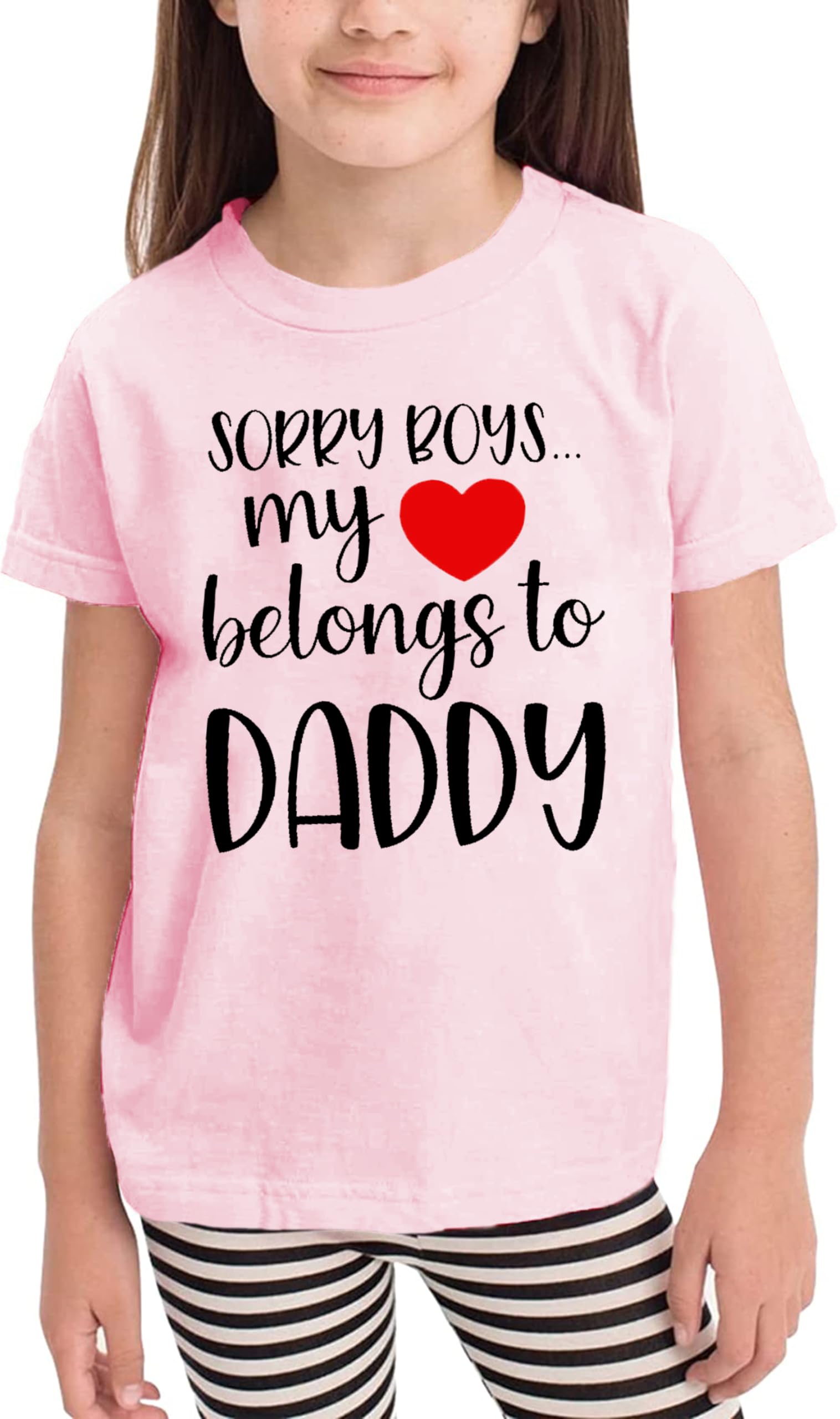 Kids Girls Valentine's Day Shirts Sorry Boys My Heart Belongs to Daddy Tshirt Toddler Valentine T-Shirt Graphic Tee Tops