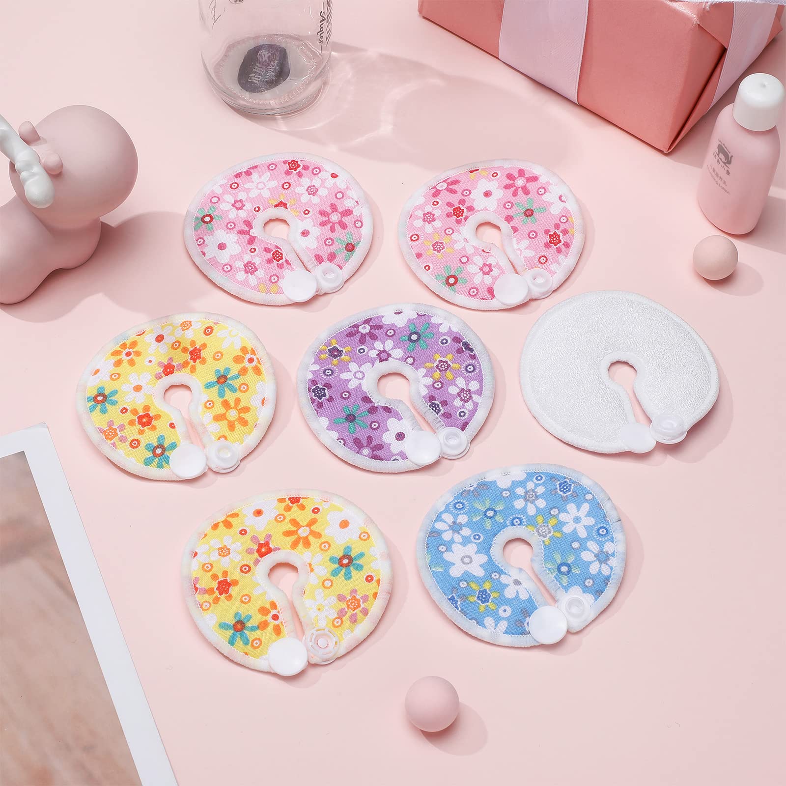 32 Pieces G Tube Pads Holder Cotton Pads for Feeding Support Abdominal G Tube Button Covers Reusable Feeding Tube Supplies Soft G Tube Covers for Breastfeeding Nursing Care, 4 Designs (Fresh Flower)