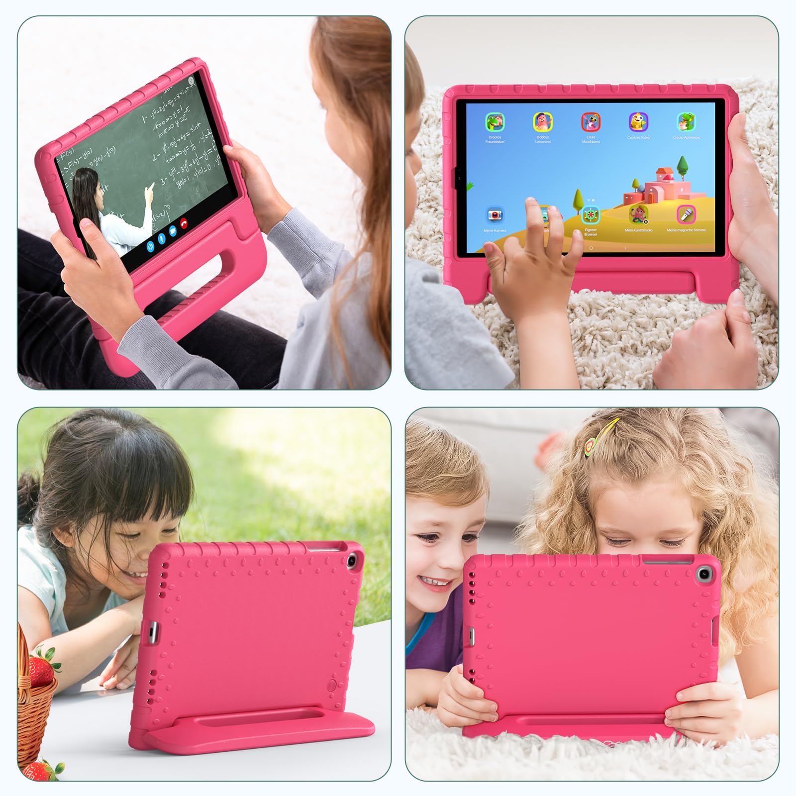 Thoreta Kids Case for Samsung Galaxy Tab A 10.1 (2019) Model SM-T510/T515, Light Weight Shockproof Kids-Friendly EVA Protective Cover with Convertible Stand Handle, Rosered