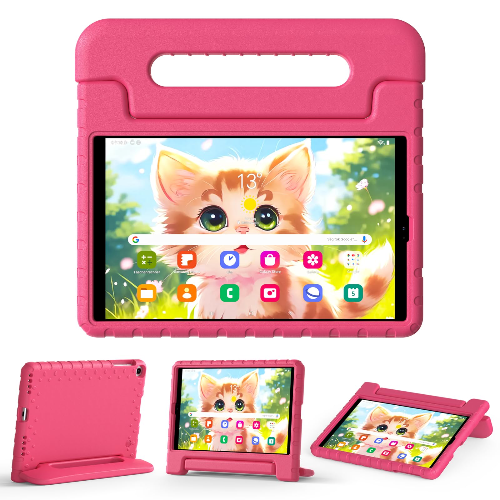 Thoreta Kids Case for Samsung Galaxy Tab A 10.1 (2019) Model SM-T510/T515, Light Weight Shockproof Kids-Friendly EVA Protective Cover with Convertible Stand Handle, Rosered