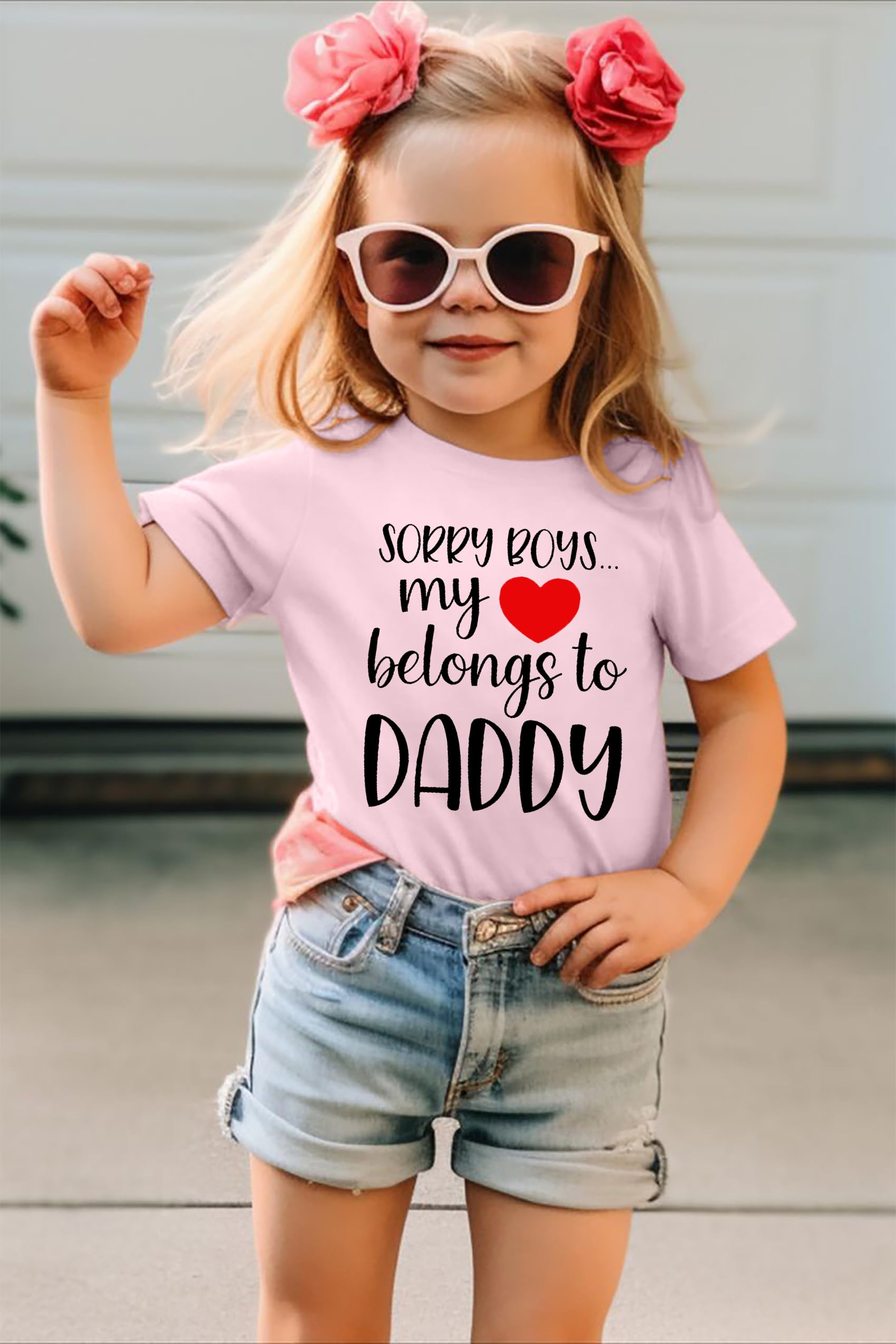 Kids Girls Valentine's Day Shirts Sorry Boys My Heart Belongs to Daddy Tshirt Toddler Valentine T-Shirt Graphic Tee Tops