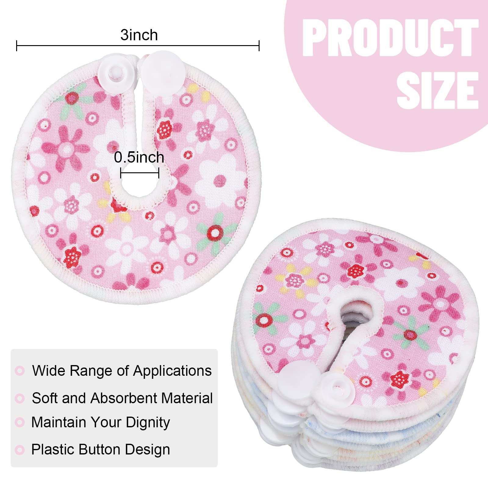 32 Pieces G Tube Pads Holder Cotton Pads for Feeding Support Abdominal G Tube Button Covers Reusable Feeding Tube Supplies Soft G Tube Covers for Breastfeeding Nursing Care, 4 Designs (Fresh Flower)