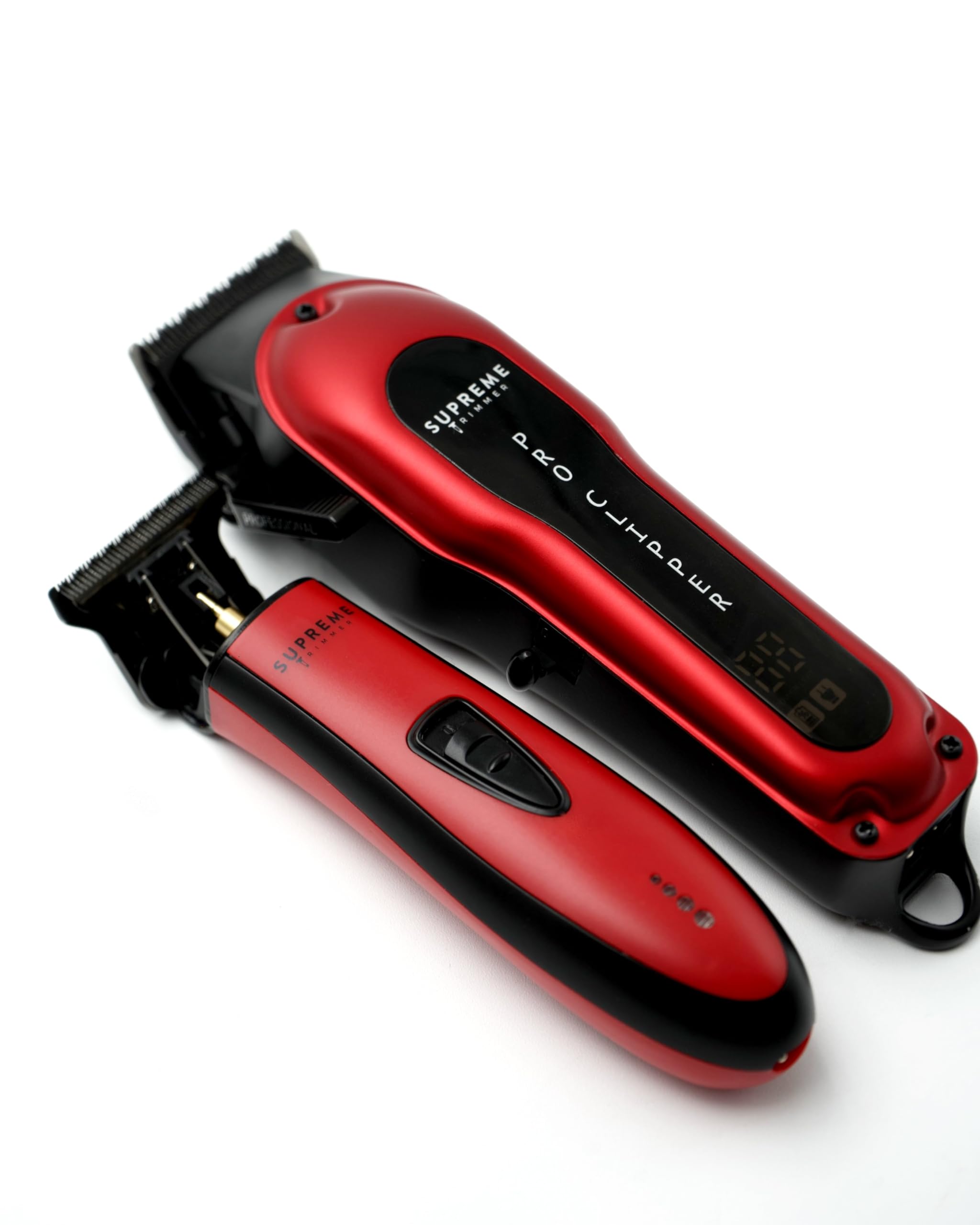 Supreme Trimmer 2-in-1 Pro Clipper & DLC T-Shaper Combo | Professional Beard Trimmer ST5215 & Hair Clipper STC5030 Barber Kit | Red