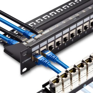 lysymixs 24 port rj45 patch panel cat6 stp feed through, coupler network patch panel 19 inch, inline keystone ethernet patch panel with back bar