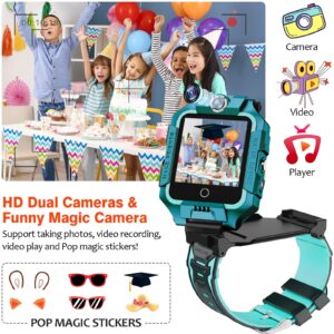 4g Kids Smart Watch W Gps Tracker, Phone Watch W Video Chat 3 Way-call Wifi Sos Touch Screen Child Tracker Phone Watches Christmas Birthday Gift For Boys Girls 3-15 Years W Sim Slot Kids Watch (Green)