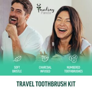 Traveling Panda Wheat Straw Toothbrushes Bulk, Charcoal Infused Soft Bristles Whitening, Travel Toothbrush Kit, Essentials for on The Go Teeth Brushing, 10 Large Brushes