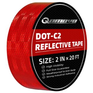 Red High Visibility DOT-C2 Reflective Tape 2 inch x 20 feet Safety Warning Conspicuity Tape Waterproof Self-Adhesive Tape for Trailer Vehicles Trucks Vans Bikes Cargos Helmets Poles