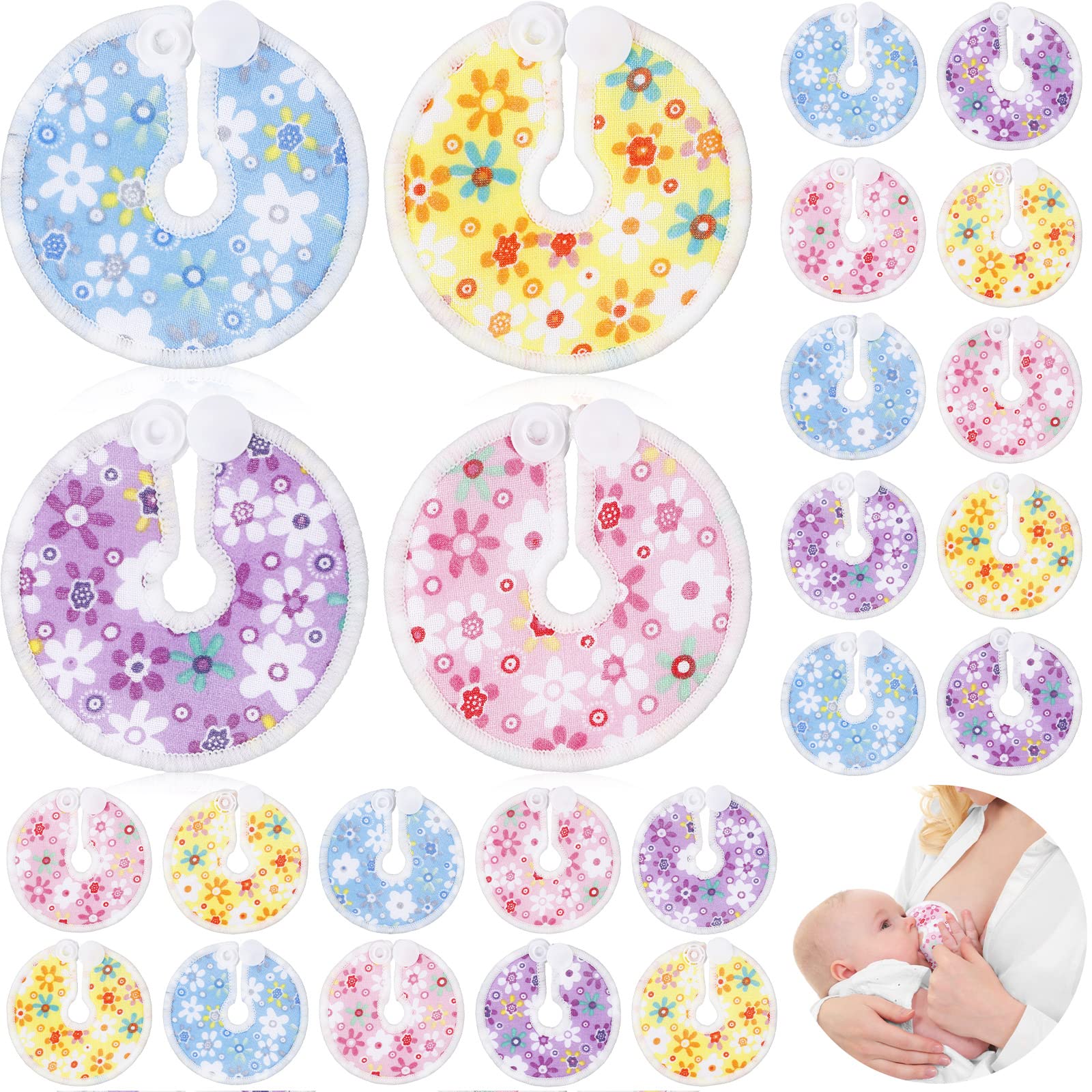 32 Pieces G Tube Pads Holder Cotton Pads for Feeding Support Abdominal G Tube Button Covers Reusable Feeding Tube Supplies Soft G Tube Covers for Breastfeeding Nursing Care, 4 Designs (Fresh Flower)