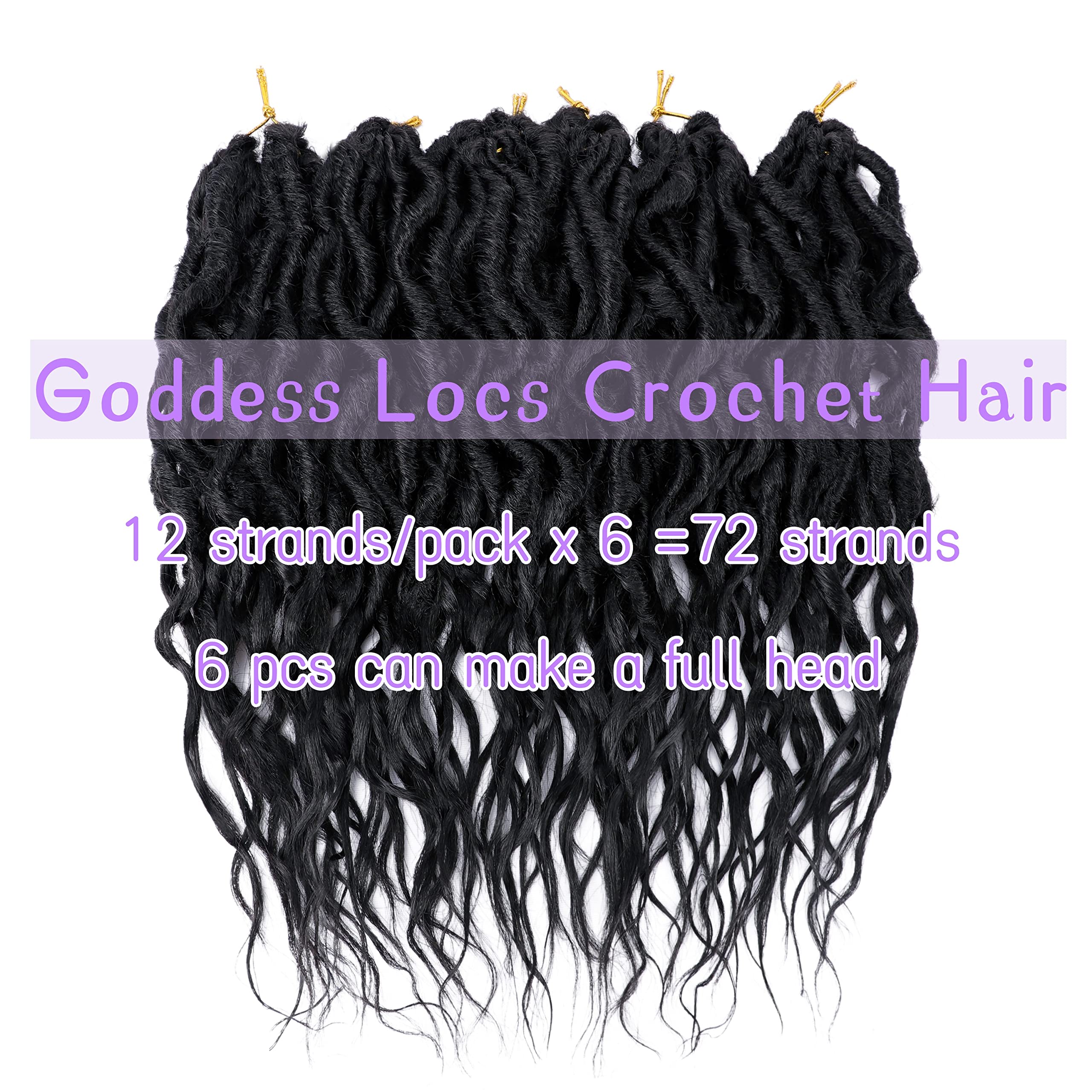 LOSMOEER Faux Locs Crochet Hair 12 Inch, 6 Packs Goddess Locs Crochet Hair for Women, Soft Locs Pre Looped Crochet Braids with Wavy Curly Ends Boho Locs Synthetic Braids Extensions (#1B)