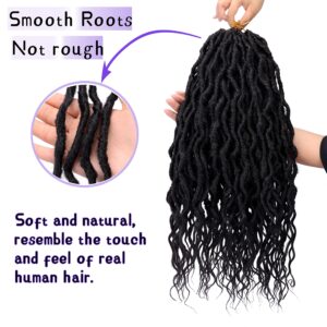 LOSMOEER Faux Locs Crochet Hair 12 Inch, 6 Packs Goddess Locs Crochet Hair for Women, Soft Locs Pre Looped Crochet Braids with Wavy Curly Ends Boho Locs Synthetic Braids Extensions (#1B)