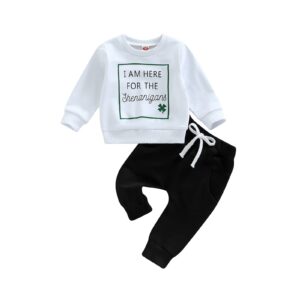 kacubwyy newborn baby boy clothes long sleeve pull on sweatshirt elastic waist pants 2pcs spring fall winter outfits (white&black,18-24 months)