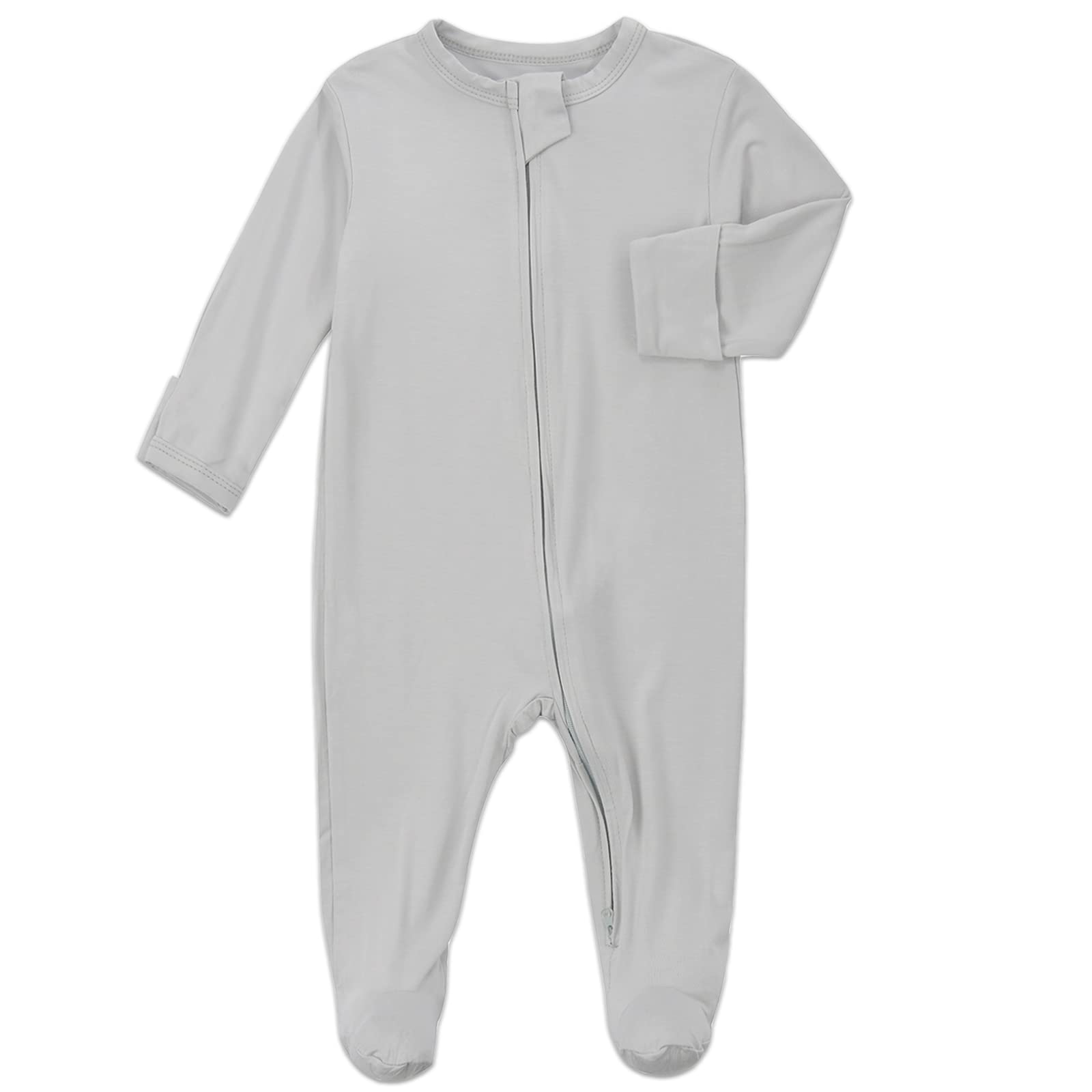 Aablexema Baby Footie Pajamas Zipper - Rayon from Bamboo Infant Footed Pjs with Mittens Sleepwear Jammies(Light Grey & Black Grey,0-3m)