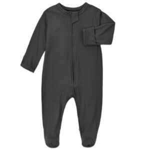 Aablexema Baby Footie Pajamas Zipper - Rayon from Bamboo Infant Footed Pjs with Mittens Sleepwear Jammies(Light Grey & Black Grey,0-3m)