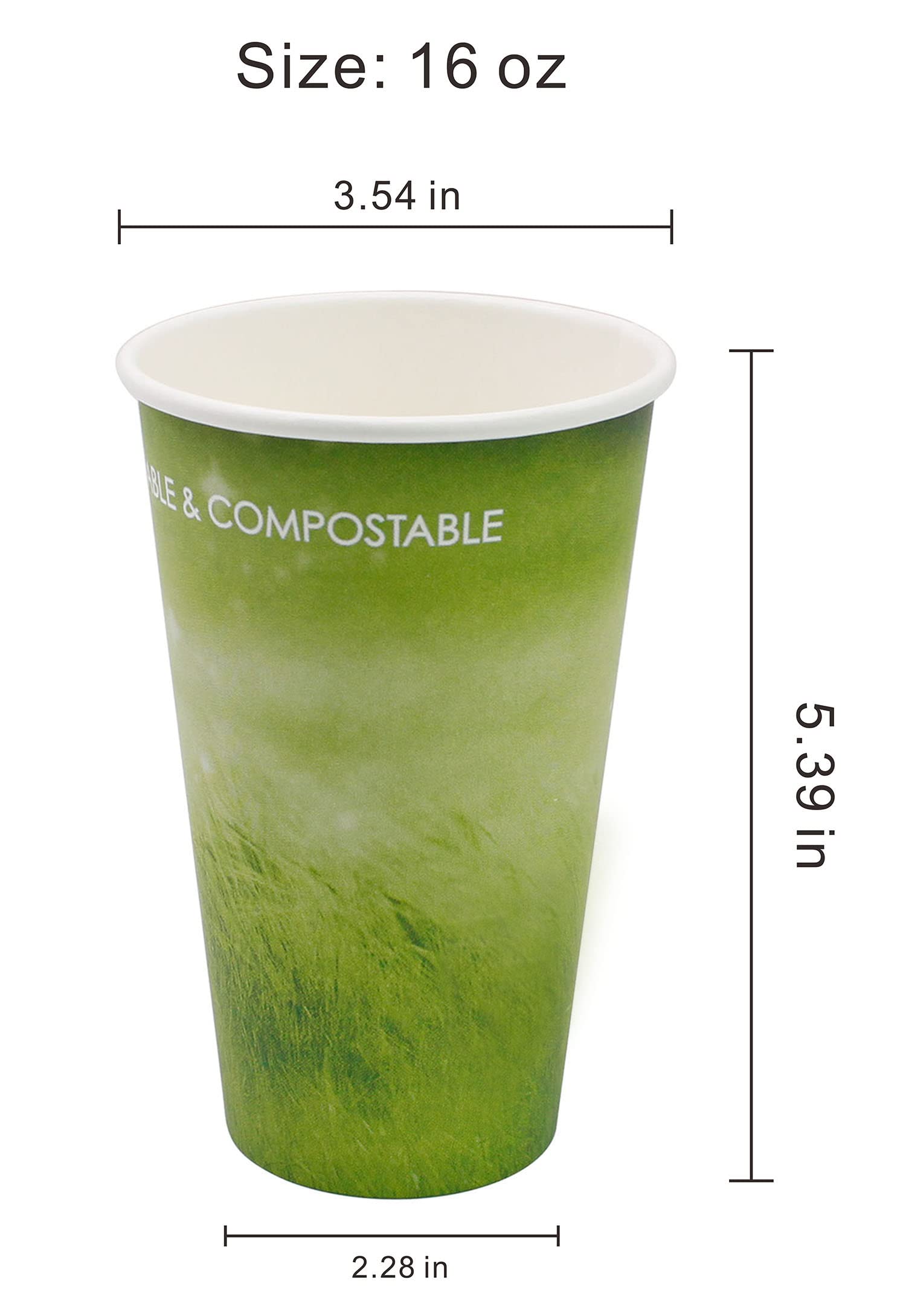 Yes!Fresh Disposable Hot Paper Cup,To Go Hot Cups for Coffee, Hot Liquid, Chocolate, Juice,Suitable for Party, Picnic, Travel, and Events (16 oz, 100 Count, Green)