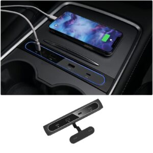 powlamks usb hub for model y model 3 2021-2023 center console, support usb-c fast charging, tes la model 3/y accessories