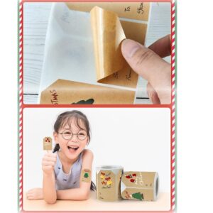 LNALAT 250pcs Kraft Christmas Stickers, 6 Styles Designs Merry Christmas Bell Handmade Sticker Roll for Christmas, Decoration Labels for Bags, Envelopes, Bubble mailers & Boxes