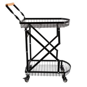 Folding Utility Cart Folding Hand Truck Foldable Cart with Wheels Foldable Collapsible Cart with Retractable Handle 2 Layer Folding Cart for Luggage/ Moving/ Office