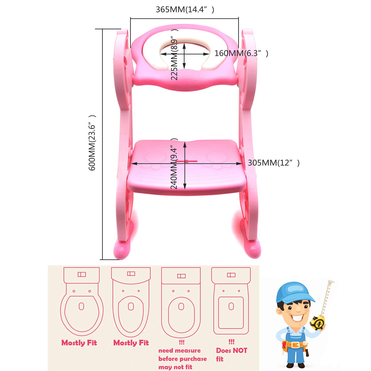 HTTMT- Pink Dear Kids Potty Training Seat w/Step Ladder Toilet Chair for Child Toddler [P/N: ET-BABY001-PINK]