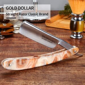 Straight Razor Shaving Kit Gold Dollar Acrylic Handle Retro Shaving For Men & Barber Shaving Ready Without Stabilizer