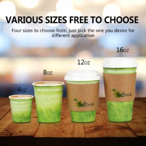 Yes!Fresh Disposable Hot Paper Cup,To Go Hot Cups for Coffee, Hot Liquid, Chocolate, Juice,Suitable for Party, Picnic, Travel, and Events (16 oz, 100 Count, Green)