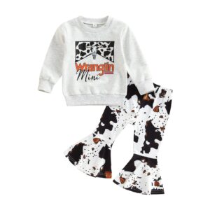 boibokoko western baby girl clothes long sleeve cow print sweatshirt letter print top cow spot flared pants 2pcs fall outfits