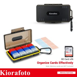 Kiorafoto SD Card Case with 36 Pack Individual Clear Plastic Memory Card Holders for 36 SD SDXC SDHC Cards,Water-Resistant Anti-Shock Anti-Dust SD Card Carrying Organizer Storage Protector with Labels