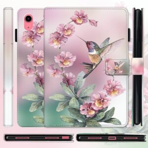 Compatible with iPad 10th Generation Case 10.9 inch(2022 Model),Protective Cover for iPad Case 10th Generation,Auto Wake/Sleep Cover,Pencil Holder(Pink Flower Hummingbird)