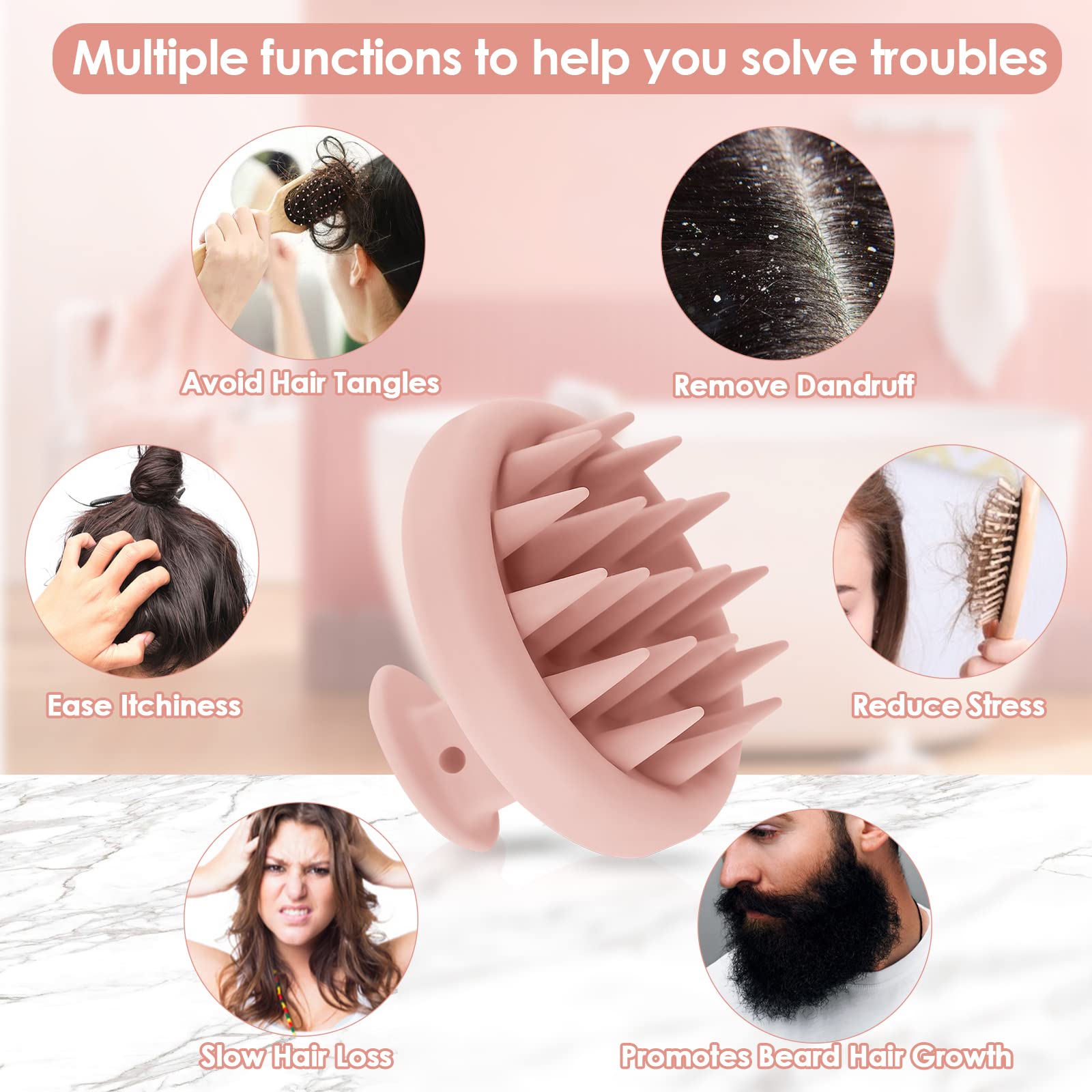 VWMYQ Soft Silicone Hair Scalp Massager Shampoo Brush, Upgraded Hair Scalp Scrubber for Dandruff Removal for Wet Dry Hair Scalp Brush Easily Reach The Root of Thick Curly Hair Scalp Massager Hair