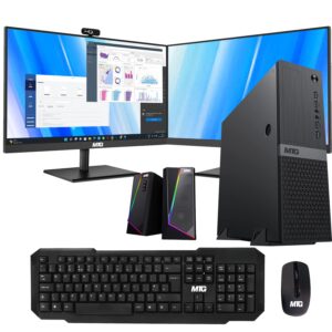 mtg aurora business computer desktop pc- intel core i7 4th gen, 16gb ram ddr4, 1tb nvme, mtg dual 22 inch monitor, mtg wireless keyboard mouse, rgb speaker, webcam, win 10 home