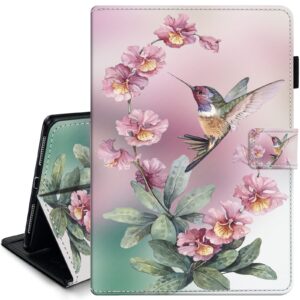 compatible with ipad 10th generation case 10.9 inch(2022 model),protective cover for ipad case 10th generation,auto wake/sleep cover,pencil holder(pink flower hummingbird)