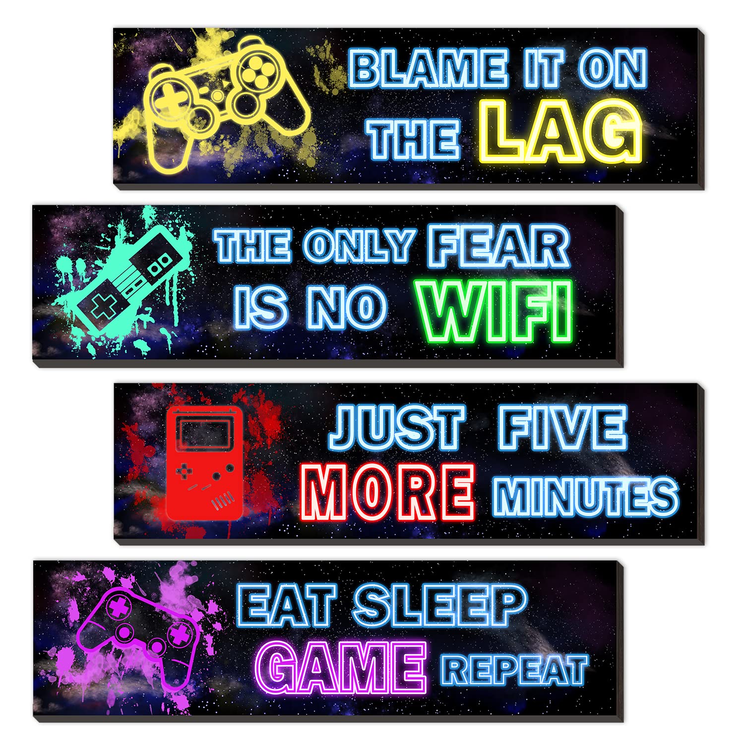 SHLINCO Neon Gaming Wall ArtDecor Set of 4 - Game Themed Art Print Room Wall Decoration, Gamer Room Decor for Kids, Boys, Neon Gaming Wall Decor for Playroom and Game Room