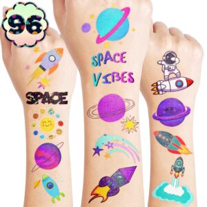 galaxy temporary tattoos for kids, 96pcs outer space birthday party decorations supplies tattoos stickers cute party favors girls boys gifts classroom school prizes themed christmas