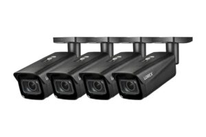 lorex indoor/outdoor 4k (8mp) ultra hd bullet security camera with varifocal lens (nocturnal 4 series), 4x optical zoom, vandal resistant, heat mapping/people counting (4-pack black)