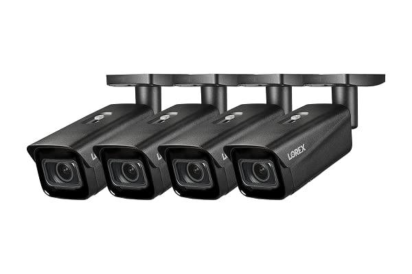 Lorex Indoor/Outdoor 4k (8MP) Ultra HD Bullet Security Camera with Varifocal Lens (Nocturnal 4 Series), 4X Optical Zoom, Vandal Resistant, Heat Mapping/People Counting (4-Pack Black)