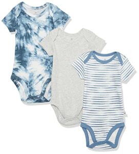 honestbaby short sleeve bodysuits one-piece 100% organic cotton for infant baby boys, girls, unisex, 3-pack tie dye blues, 3-6 months