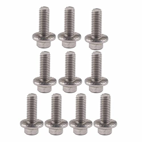 SS304 Flange Screw 10pcs M6 Stainless Steel Hex Flange Screws Washer Head Fastener (M6*20)