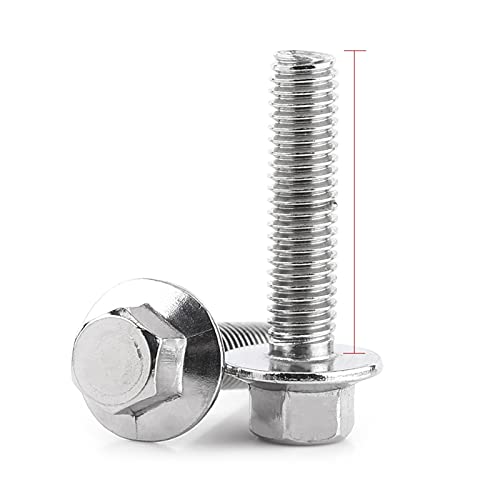 SS304 Flange Screw 10pcs M6 Stainless Steel Hex Flange Screws Washer Head Fastener (M6*20)