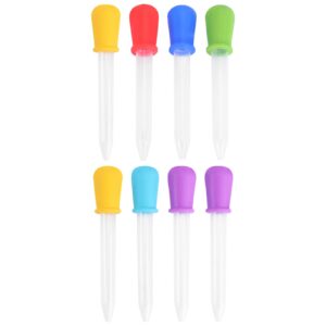 toyvian 8 pack liquid droppers silicone and plastic pipettes 3ml clear liquid medicine eye dropper with bulb tip for candy (random color)