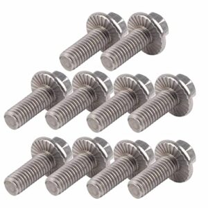 SS304 Flange Screw 10pcs M6 Stainless Steel Hex Flange Screws Washer Head Fastener (M6*20)