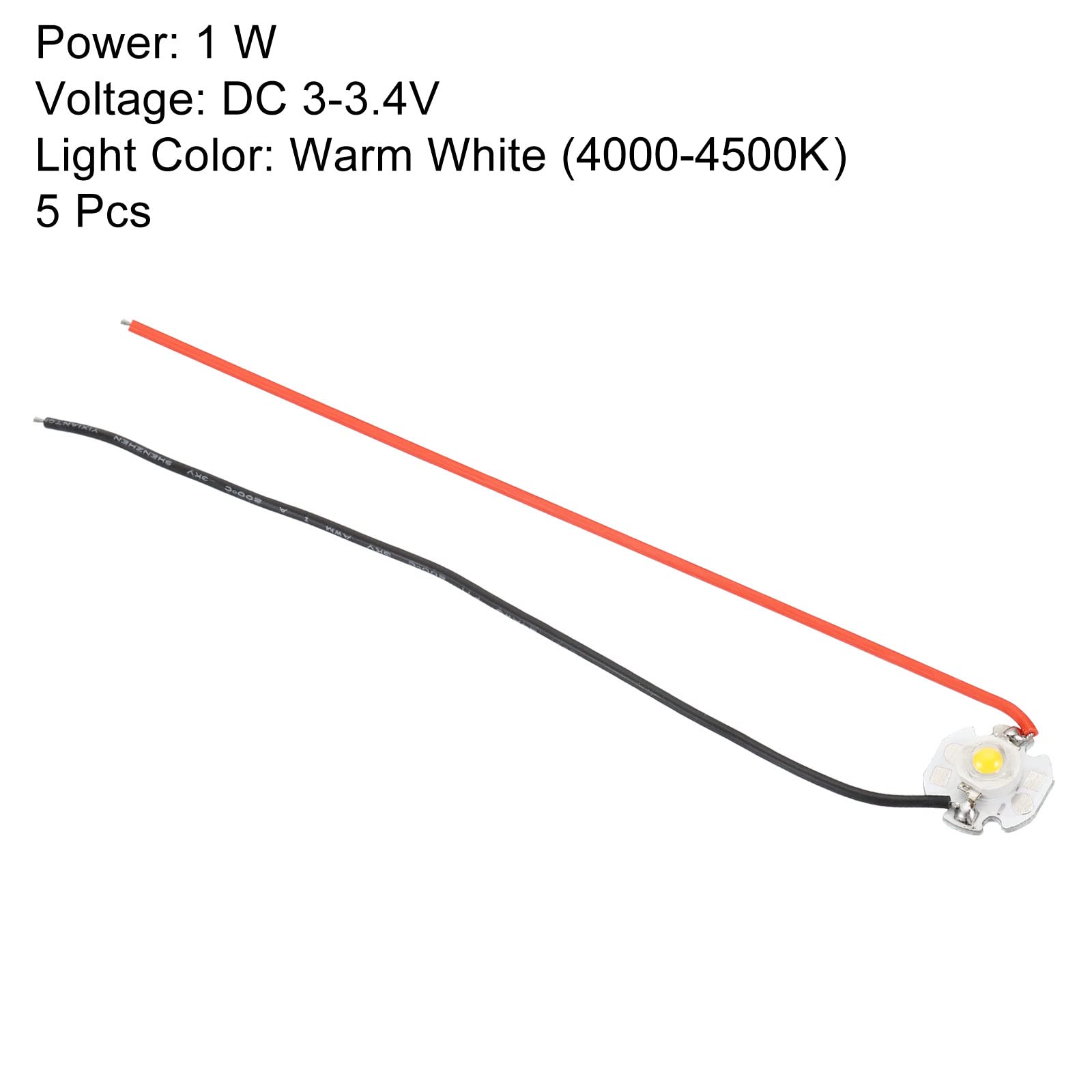 PATIKIL 0.6" LED Chip Bulb, 5 Pack 350mA 1W Aluminum Substrate COB Light Beads Light with Wire for DIY Lighting Fixtures, Natural White 4000-4500K