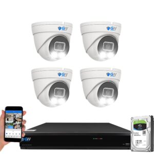 gw security 8mp full time color night vision security camera system with ai face/human/vehicle detection, 8ch 4k dvr and 4 x 3840tvl 8mp outdoor indoor microphone turret cctv cameras, 1tb hard drive