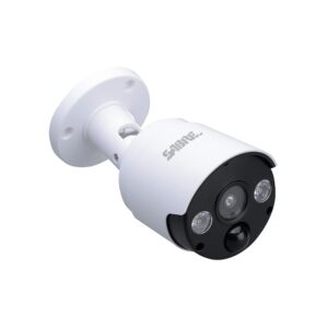 sabre 2-in-1 fake security camera with motion detector, two led lights, continuous blinking led light, 3 different settings, weather-resistant ip44 design, realistic look, no wiring needed