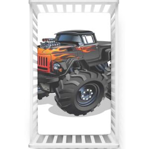 monster truck themed fitted crib sheet,standard crib mattress fitted sheet ultra soft material -great for boy or girl room or nursery,28 x 52 inch,charcoal grey vermilion