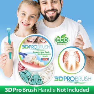 3D PRO BRUSH | 3-Sided Toothbrush | 7-Pack Replacement Heads | 3X Triple Clean + Soft Gum Massage| Built-In Tongue Scraper | Sustainable Eco-Friendly Design | Kids Adults Braces Travel | MADE IN USA