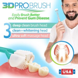 3D PRO BRUSH | 3-Sided Toothbrush | 7-Pack Replacement Heads | 3X Triple Clean + Soft Gum Massage| Built-In Tongue Scraper | Sustainable Eco-Friendly Design | Kids Adults Braces Travel | MADE IN USA