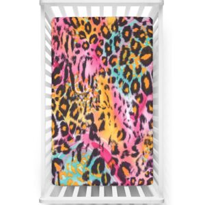 leopard print themed fitted mini crib sheets,portable mini crib sheets ultra soft material -baby sheet for boys girls,24 x 38 inch,multicolor