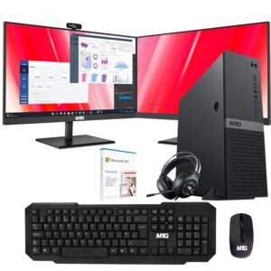 mtg aurora business computer desktop pc- intel core i7 4th gen, 8gb ram ddr3, 256gb nvme, mtg dual 24 inch monitor, mtg wireless keyboard mouse, rgb headphone, webcam, office 365, win 10 home