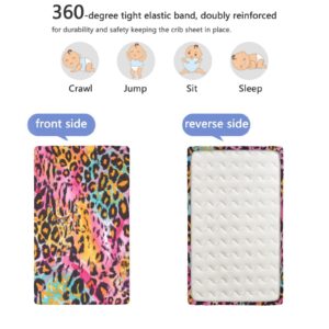 Leopard Print Themed Fitted Mini Crib Sheets,Portable Mini Crib Sheets Ultra Soft Material -Baby Sheet for Boys Girls,24 x 38 Inch,Multicolor