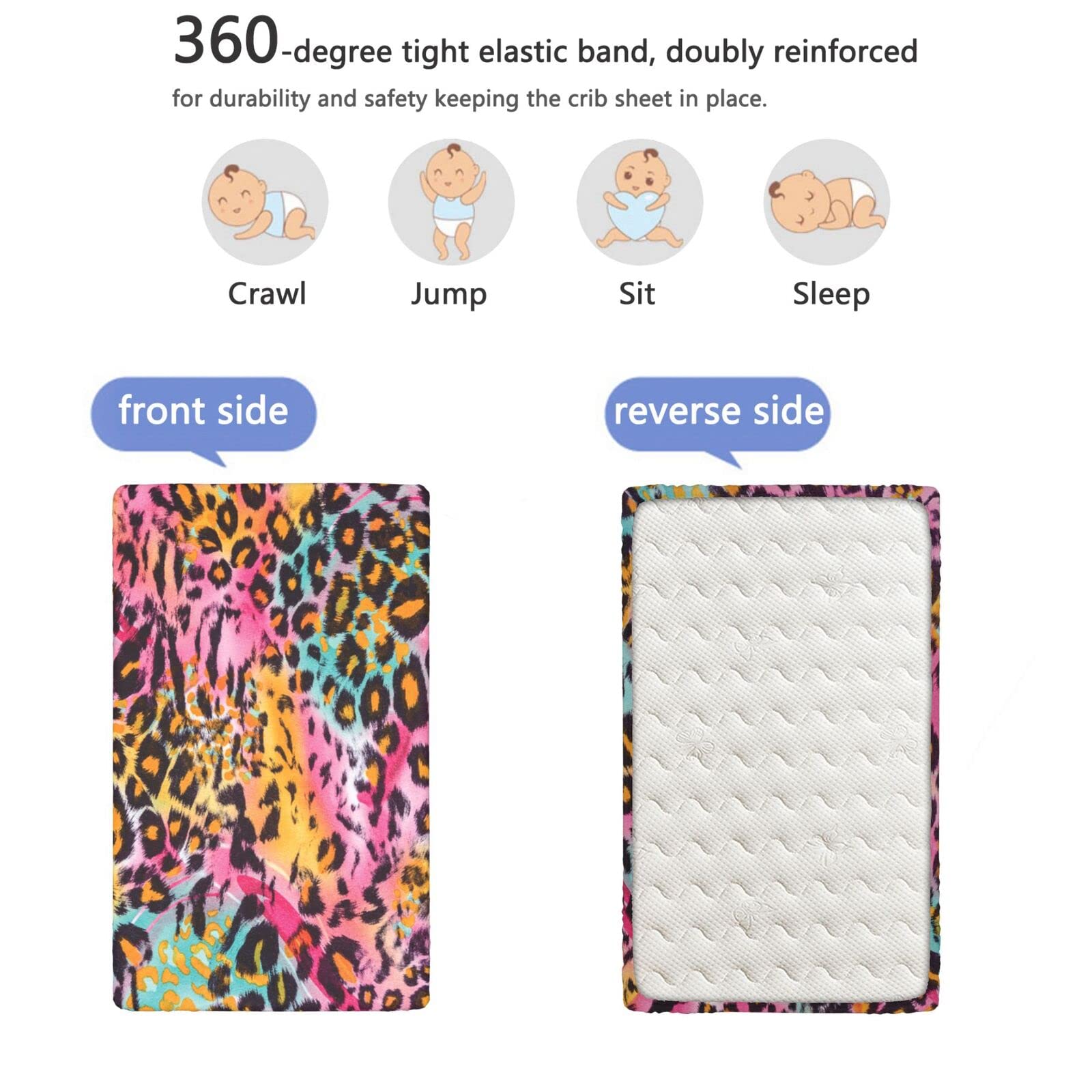 Leopard Print Themed Fitted Mini Crib Sheets,Portable Mini Crib Sheets Ultra Soft Material -Baby Sheet for Boys Girls,24 x 38 Inch,Multicolor